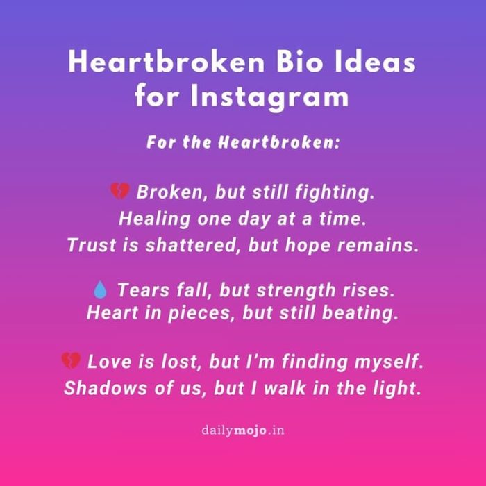 Best Broken Bio for Instagram 2024 | Heartbroken, Unique